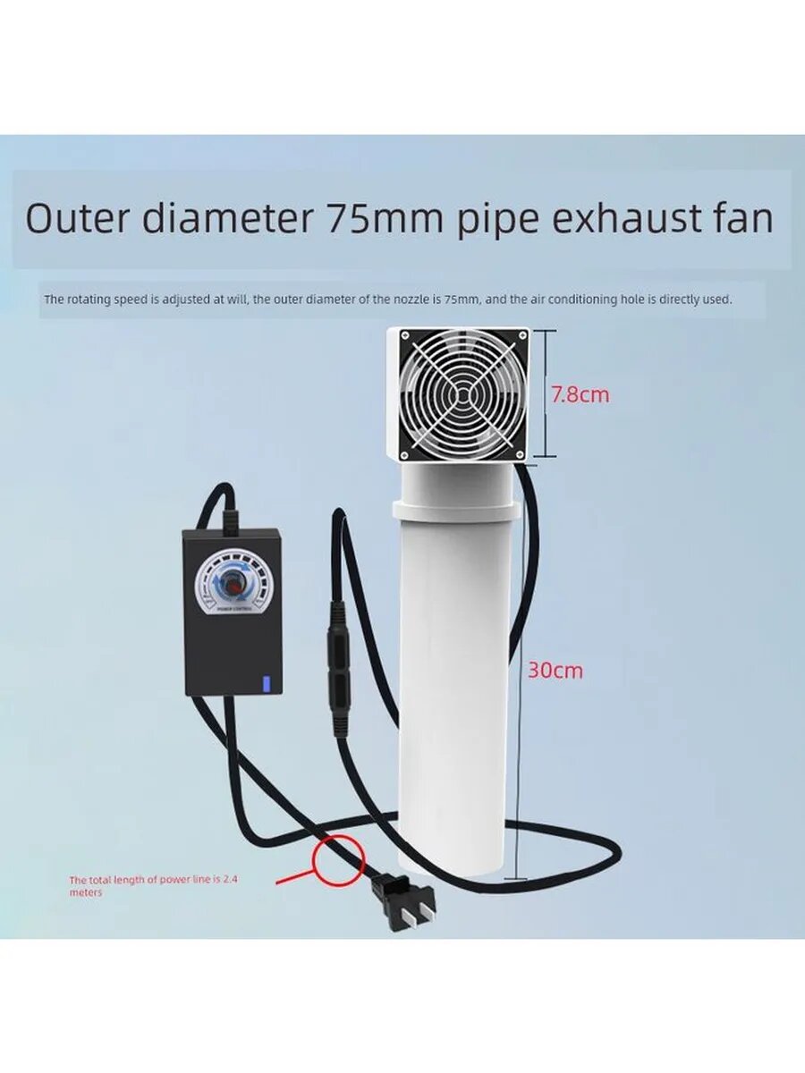 Вентилятор вытяжной-75мм, 2.4м шнур, регулировка скорости