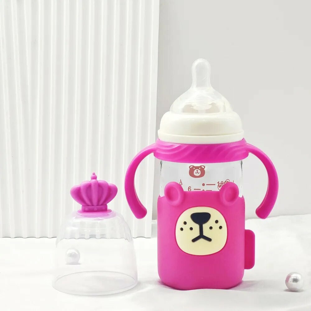 Новая детская стеклянная бутылочка объемом 180 мл, бутылочка в форме короны, с силиконовой защитной крышкой, защита от падения, с соломинкой в виде гравитационного шарика, с ручкой