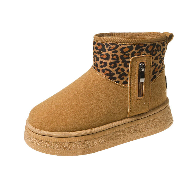 Новые женские зимние ботинки на толстой подошве 2025 года, повседневные короткие хлопковые туфли с леопардовым принтом и бархатными рукавами