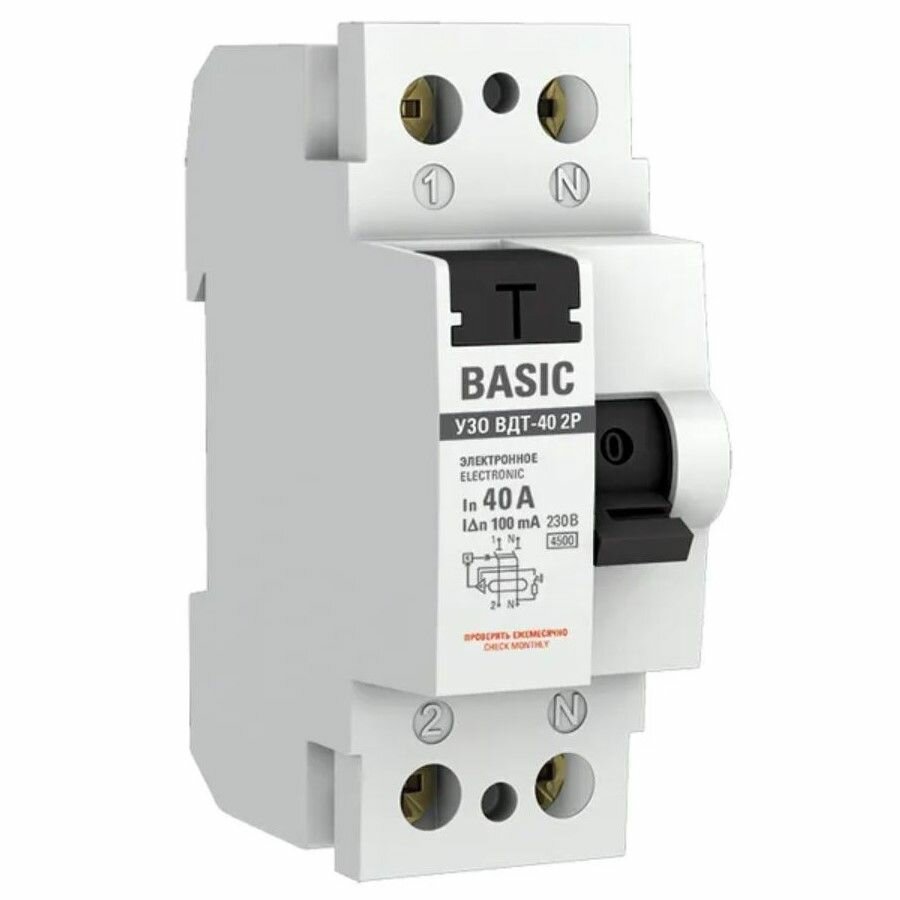 EKF Устройство защитного отключения УЗО ВДТ-40 2P 40А/100мА (электронное) Basic арт. elcb-2-40-100e-sim