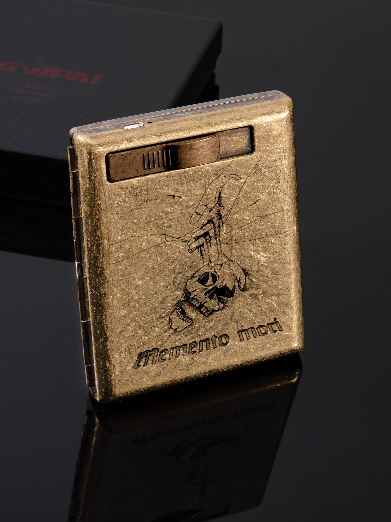 Зажигалка винтажная электронная USB с портсигаром на 20 (пустой), Memento mori