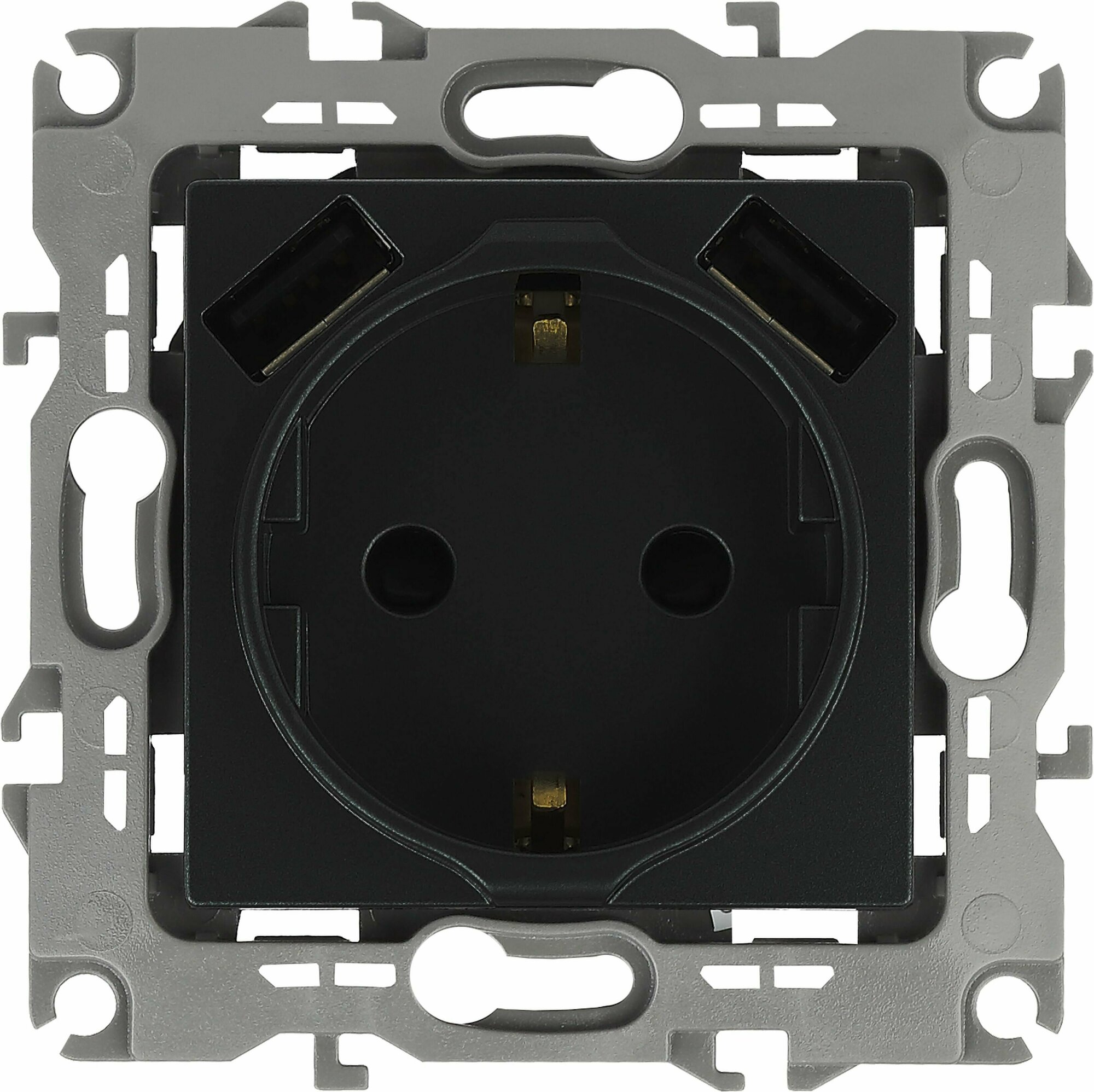 Розетка со шторками Эра 2P+E 16A-250В с 2xUSB 5В 3А антрацит