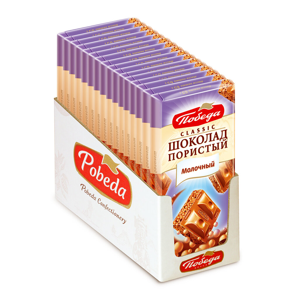 Шоколад Победа вкуса молочный пористый, без ГМО, 65 г / 16 шт
