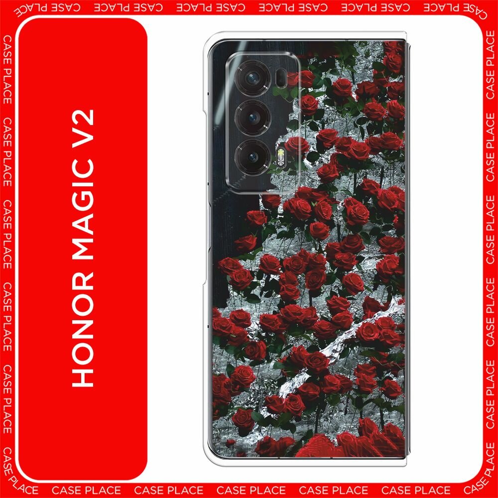 Чехол на Honor Magic V2 / Хонор Меджик V2 с принтом Цветущие алые розы