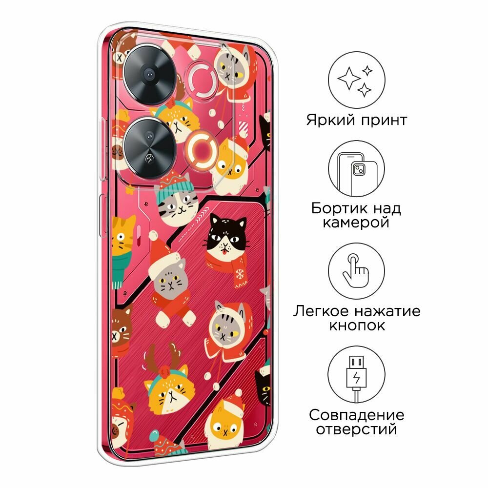 Чехол на Itel P65 / Ител P65 с принтом Праздничные котики, прозрачный — фото 1
