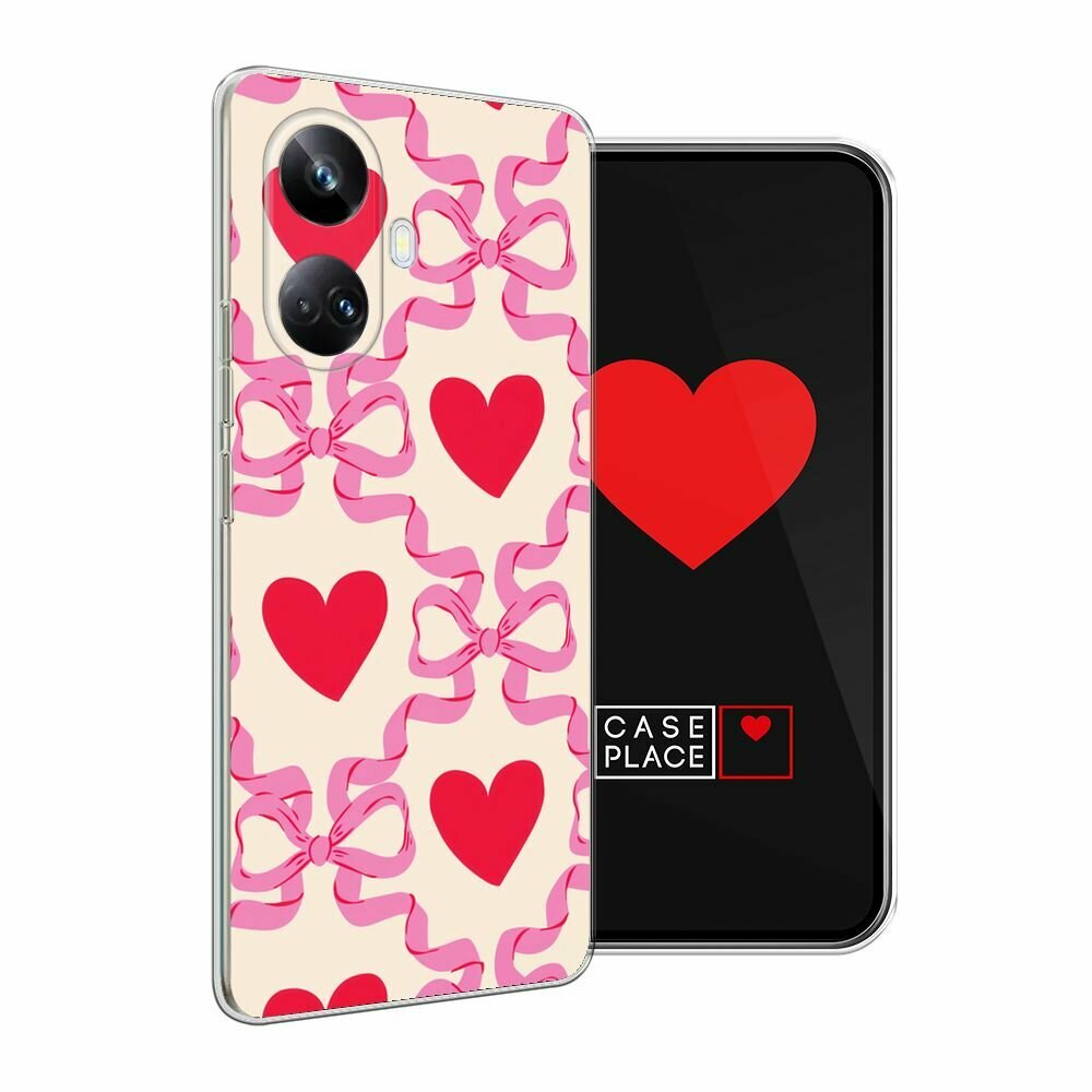 Чехол на Realme 10 Pro+ / Реалми 10 Про+ с принтом "Hearts and ribbons 1 - 14 февраля" — фото 1