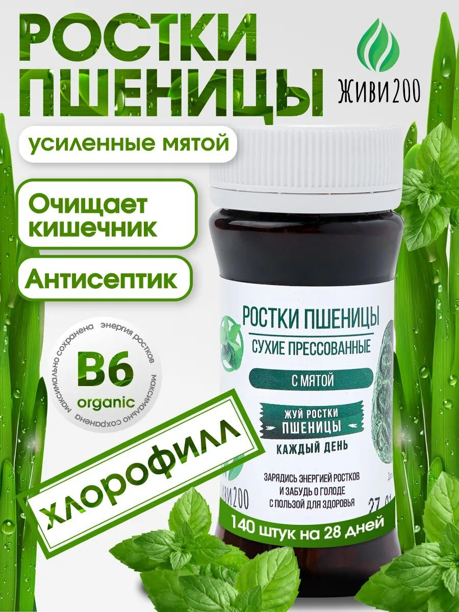 Витграсс Живи200 с мятой — детокс, поддержка иммунитета и энергия, курс 28 дней