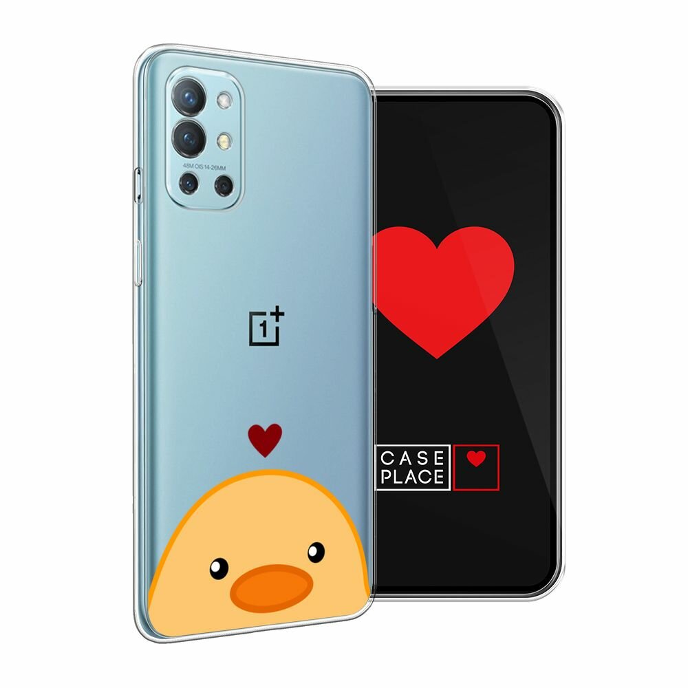 Чехол на OnePlus 9R / ВанПлас 9R с принтом "Влюблённая уточка - 14 февраля", прозрачный — фото 1