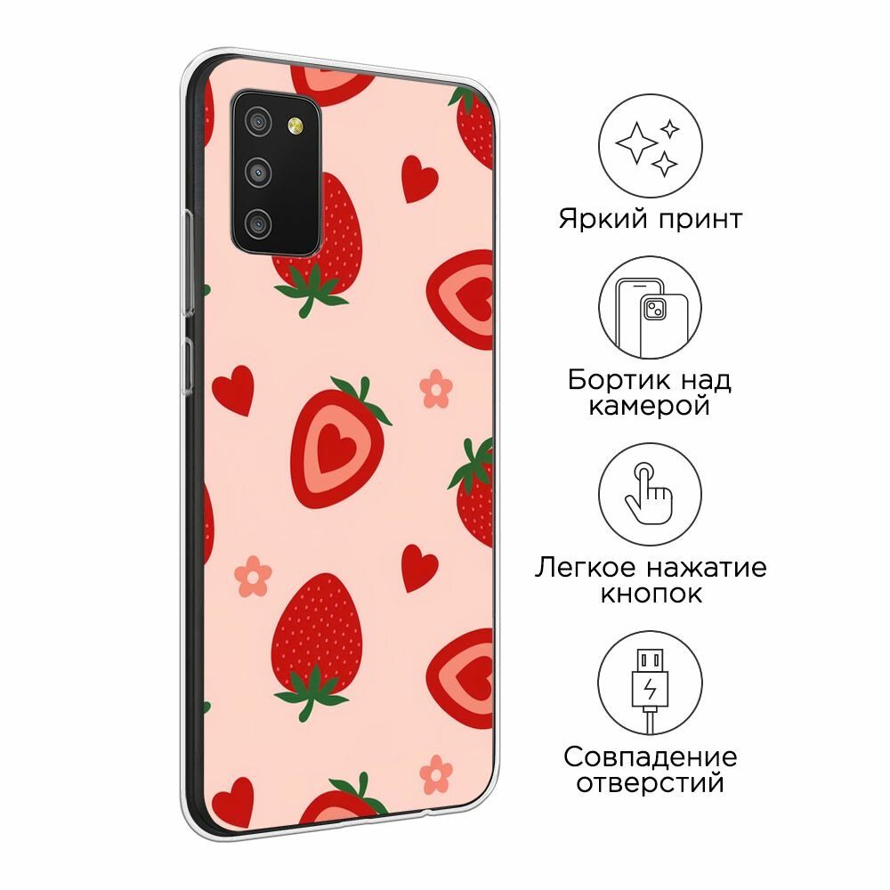 Чехол на Samsung Galaxy A02s / Самсунг Галакси A02s с принтом "Heart strawberries 1 - 14 февраля" — фото 1