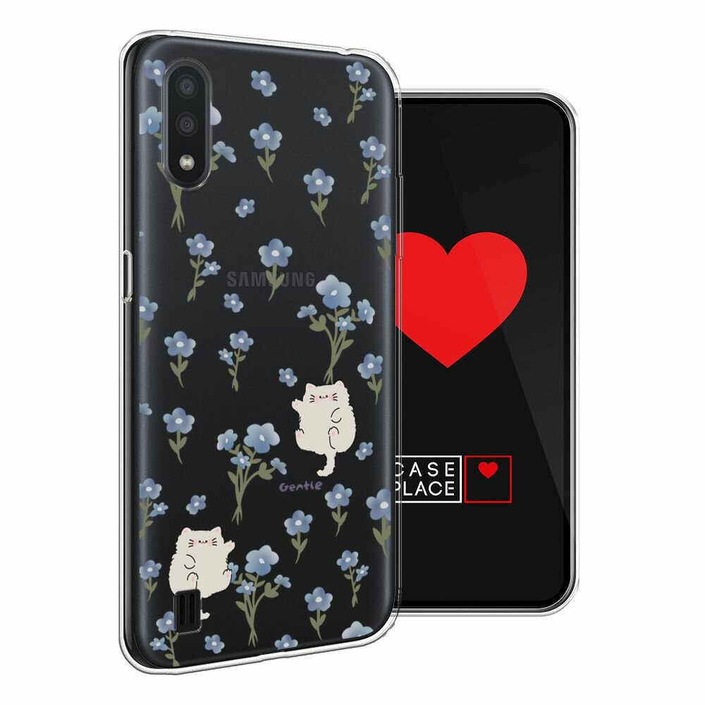 Чехол на Samsung Galaxy A01 / Самсунг Гэлакси А01 с принтом "Gentle cats", прозрачный — фото 1