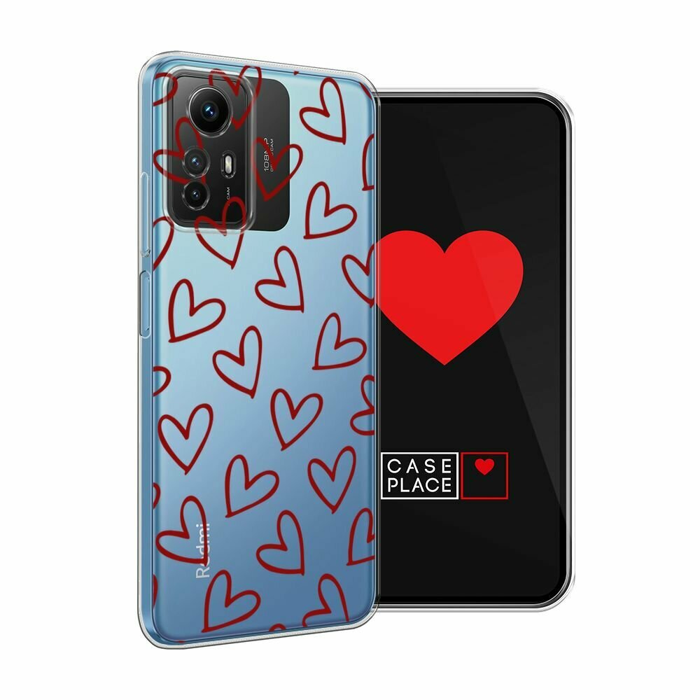 Чехол на Xiaomi Redmi Note 12S / Сяоми Редми Ноут 12S с принтом "Little hearts doodles 2 - 14 февраля", прозрачный — фото 1