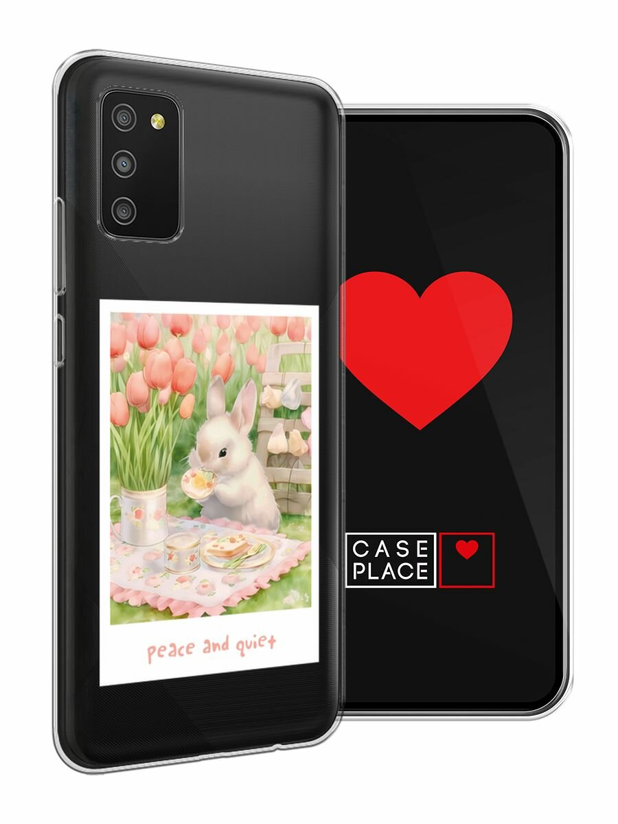 Чехол на Samsung Galaxy A02s / Самсунг Галакси A02s с принтом "Кролик на пикнике", прозрачный — фото 1