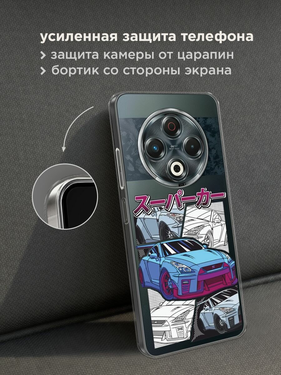 Чехол на Tecno Spark 30 / Текно Спарк 30 с принтом "JDM коллаж", прозрачный — фото 1