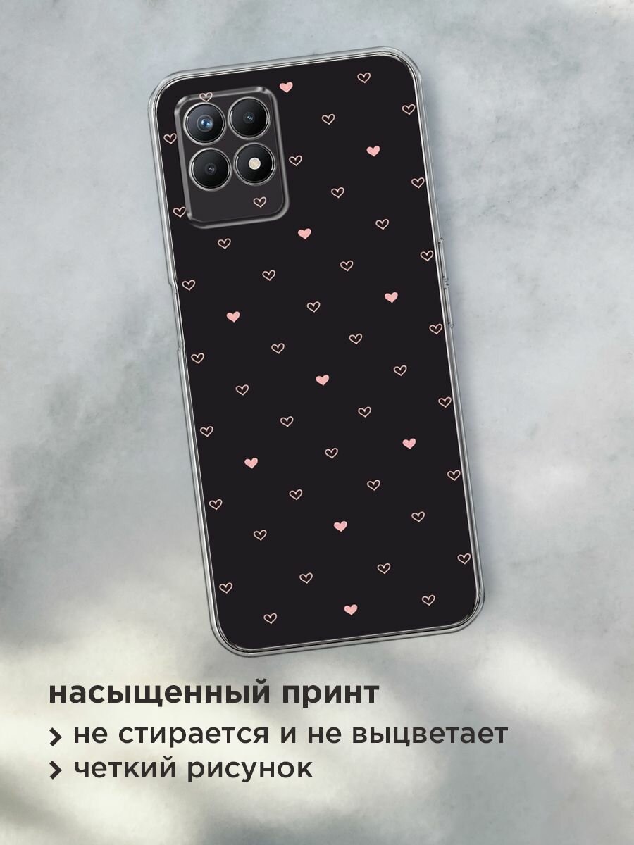 Чехол на Realme 8i / Реалми 8i с принтом "Черный фон и сердечки" — фото 1