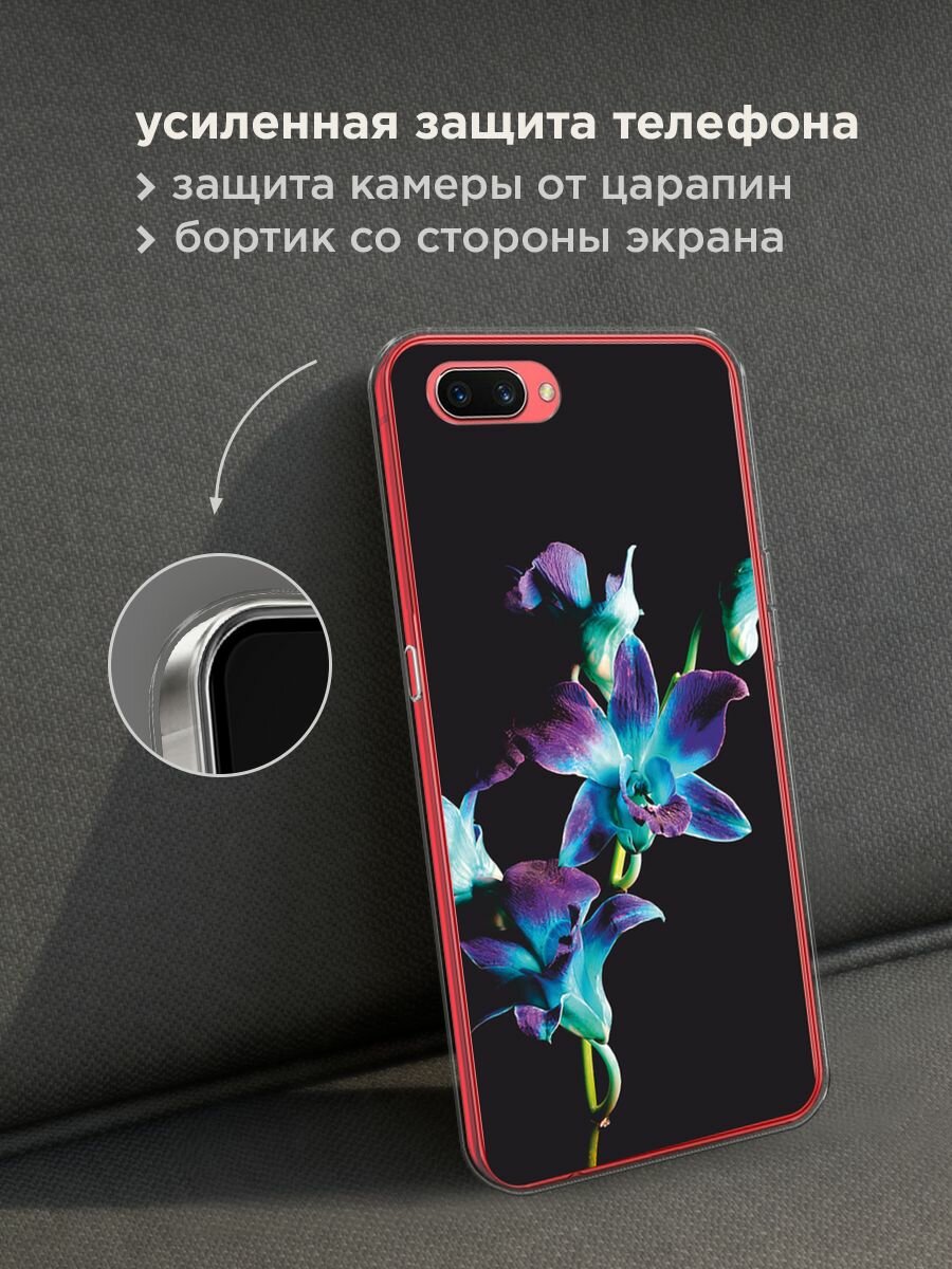 Чехол на Oppo A3s / Oppo A3s с принтом "Синий цветок на черном" — фото 1