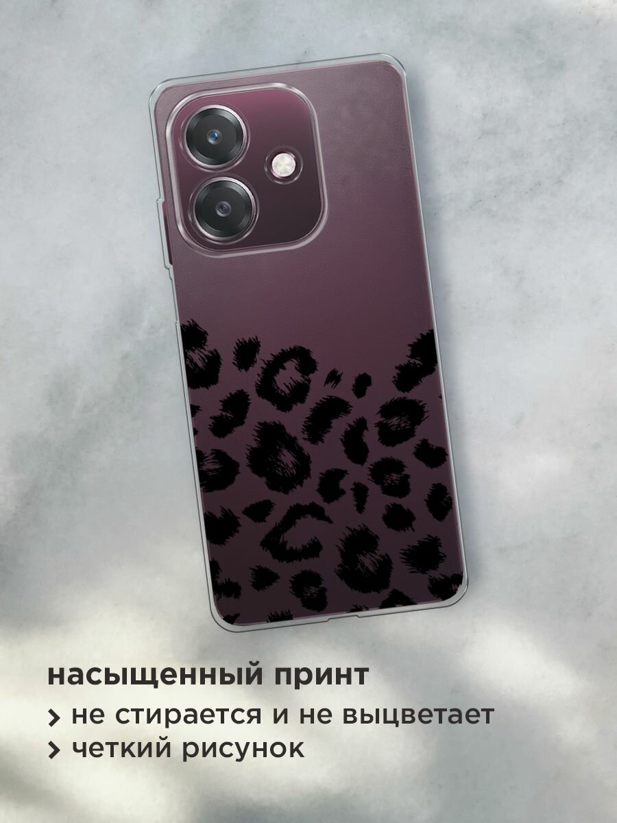 Чехол на Oppo A3/A3x / Оппо А3/A3x с принтом "Окрас леопарда фон черный", прозрачный — фото 1