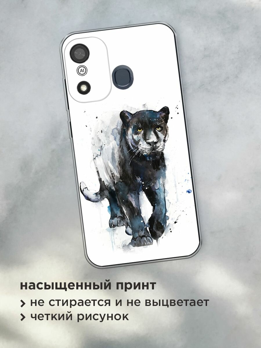 Силиконовый чехол на Itel A27 / Ител А27 с принтом "Пантера арт 3" — фото 1