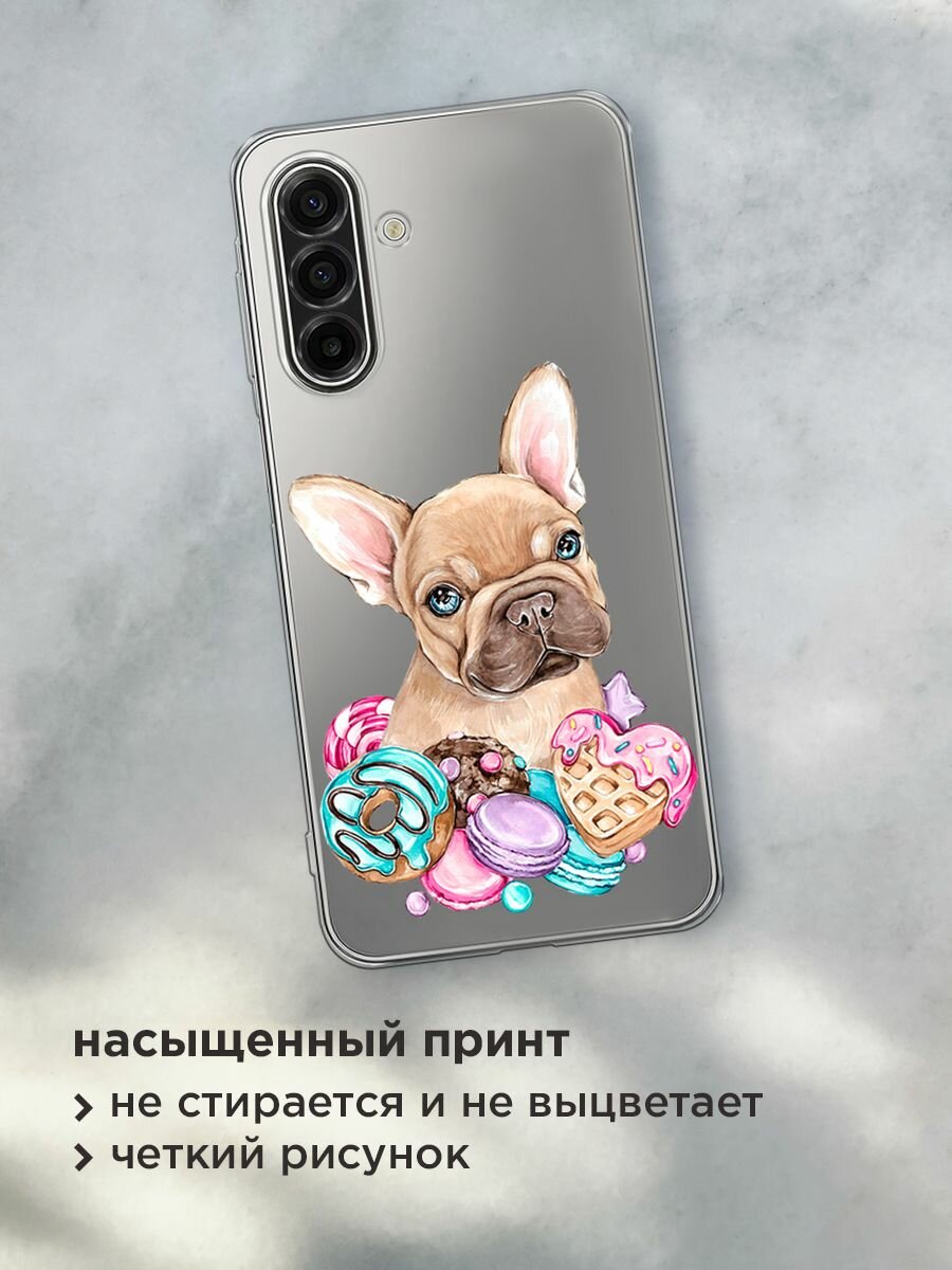 Чехол на Samsung Galaxy A17 / Самсунг А17 с принтом "Бульдог и сладости", прозрачный — фото 1