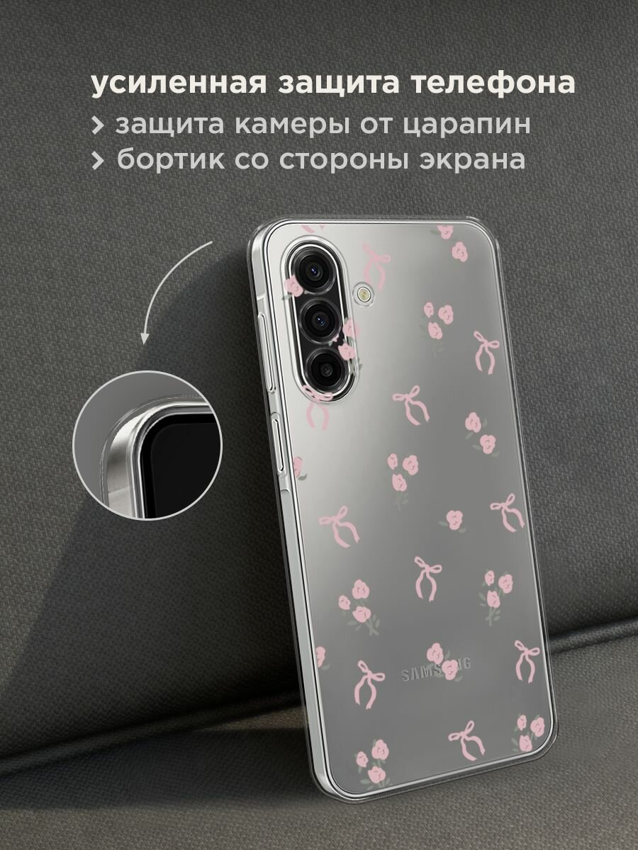 Чехол на Samsung Galaxy A17 / Самсунг А17 с принтом "Розы и ленточки", прозрачный — фото 1