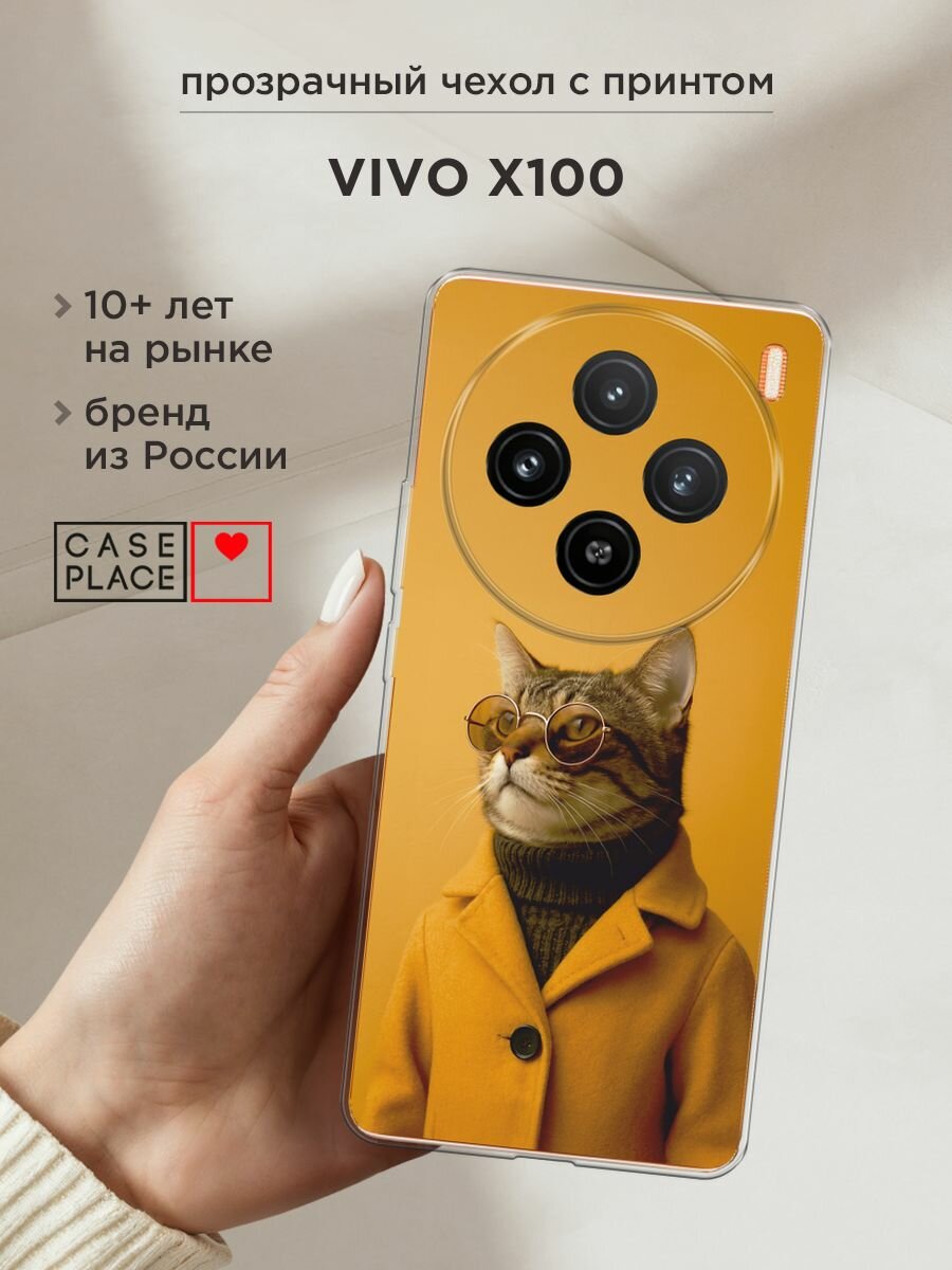 Чехол на Vivo X100 / Виво X100 с принтом "Деловой кот в пальто"