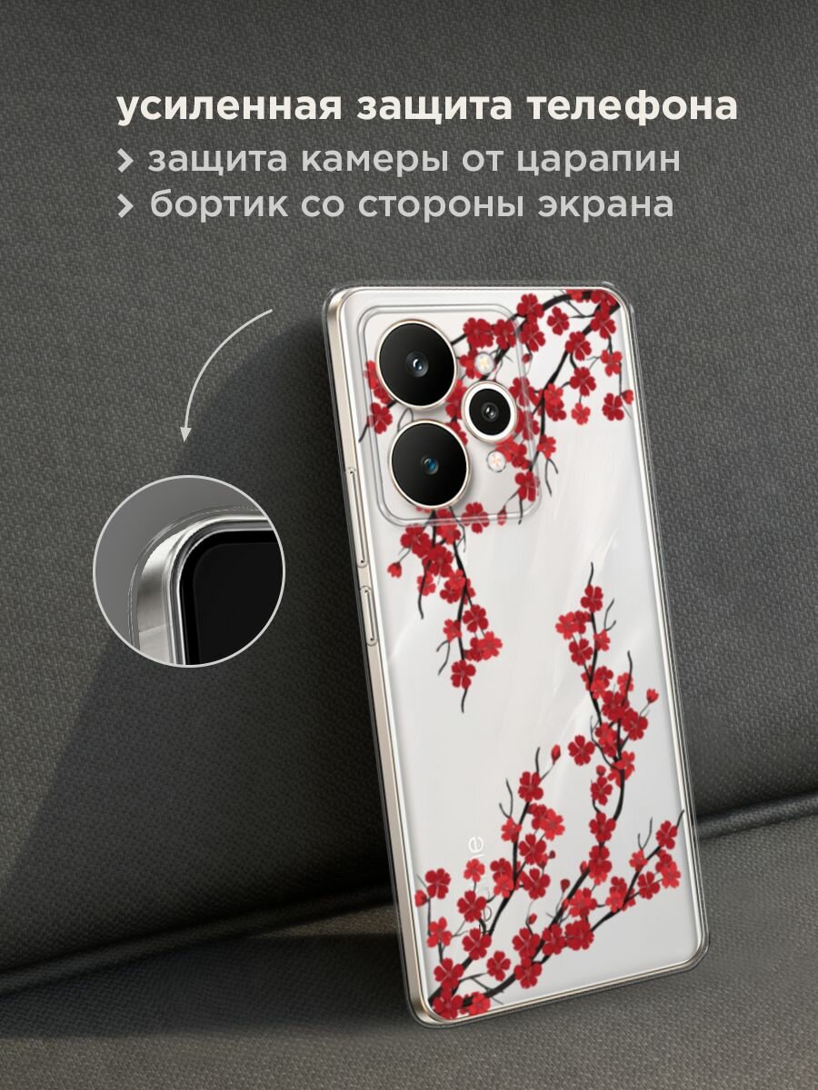 Чехол на Realme 15 / Реалми 15 с принтом "Красная сакура", прозрачный — фото 1