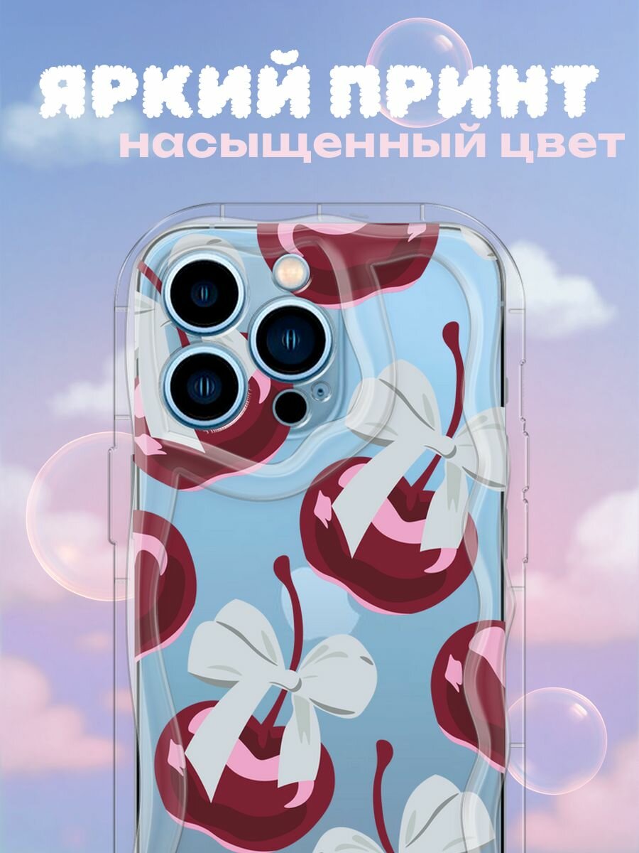 Чехол на Apple iPhone 13 Pro / Айфон 13 Pro с принтом "Вишни с бантами" — фото 1