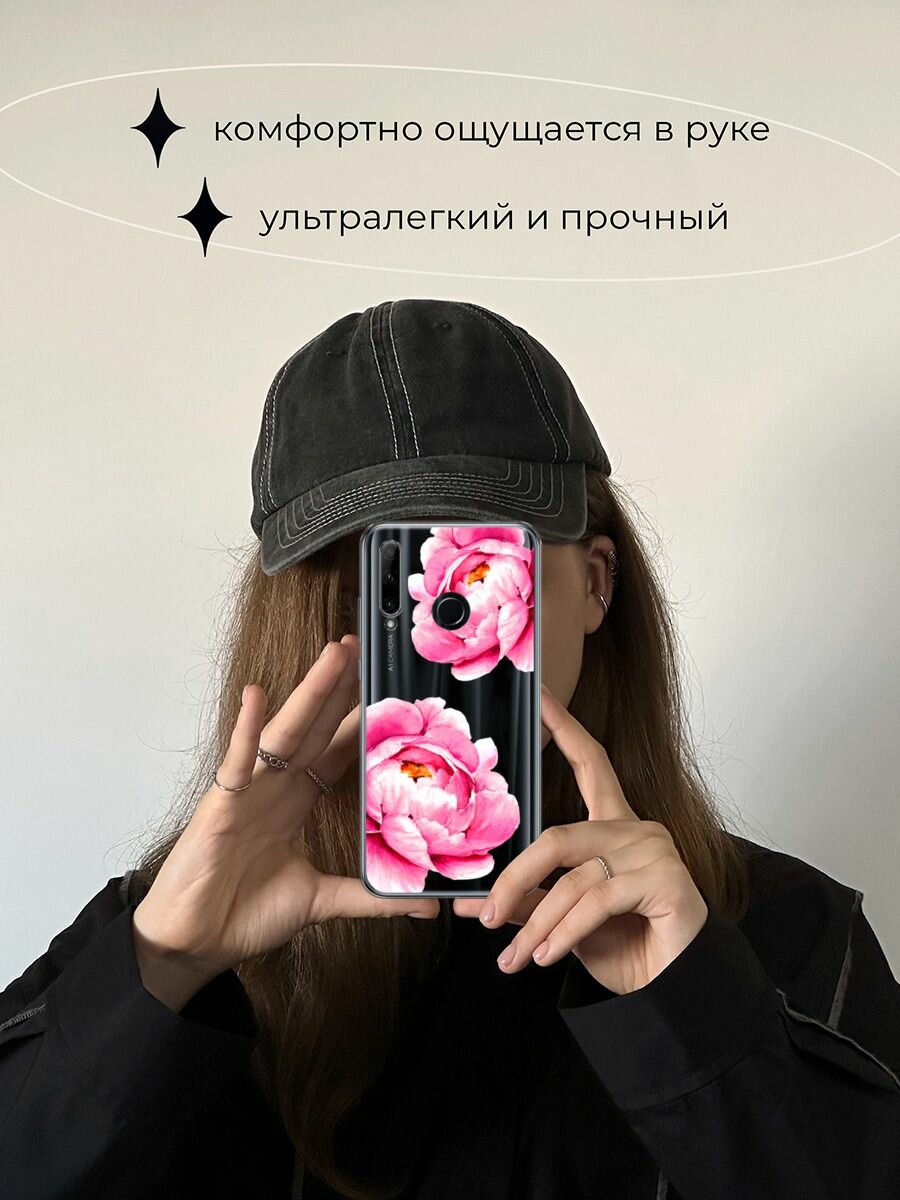 Чехол на Honor 10i/20 Lite 2019/20e/Huawei P Smart Plus 2019 / Хонор 10i с принтом "Open peonies", прозрачный — фото 1