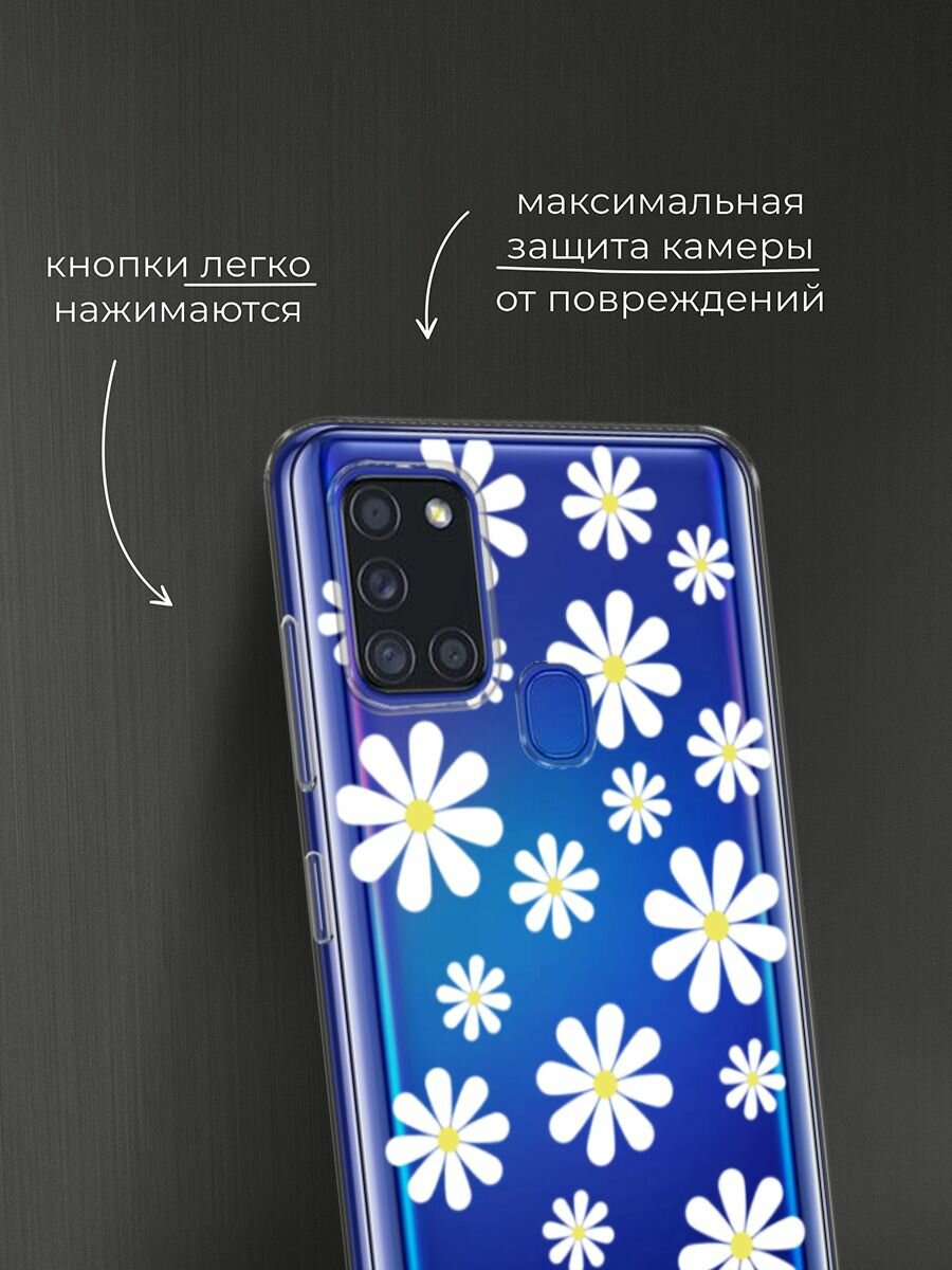 Чехол на Samsung Galaxy A21s / Самсунг Галакси A21s с принтом "Большие ромашки", прозрачный — фото 1