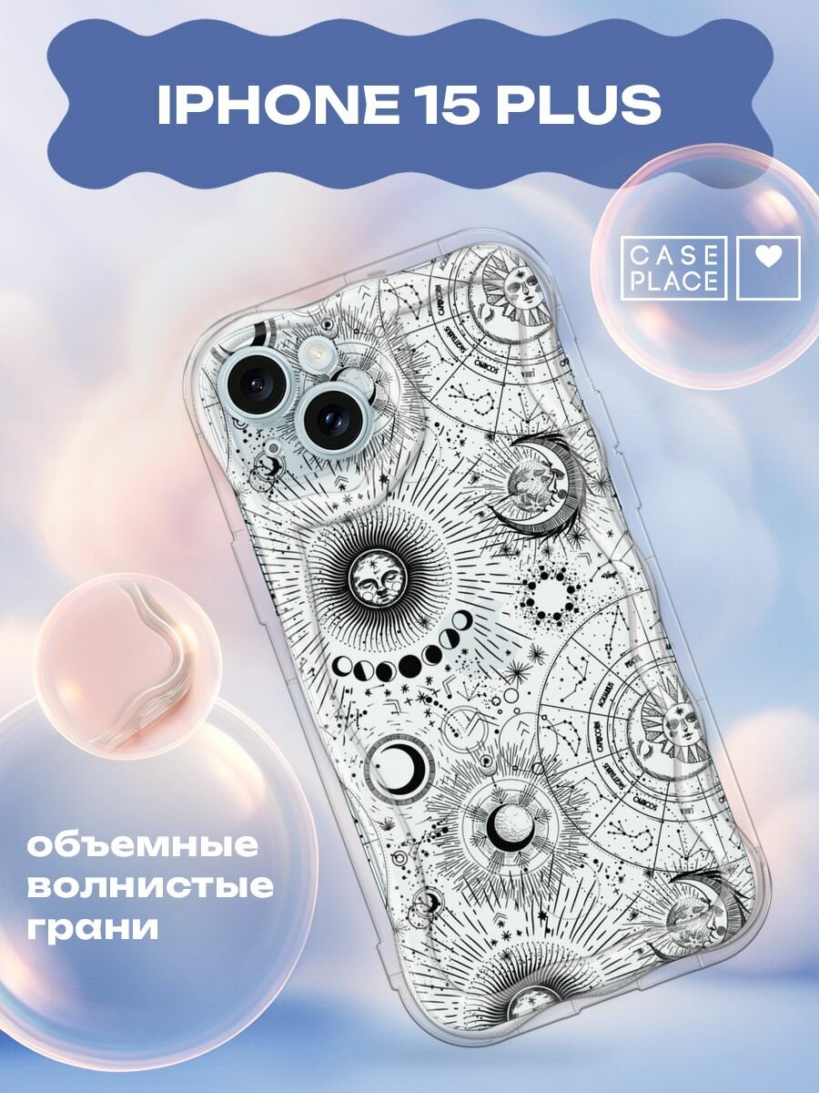 Чехол на Apple iPhone 15 Plus / Айфон 15 Плюс с принтом "Созвездия черные"