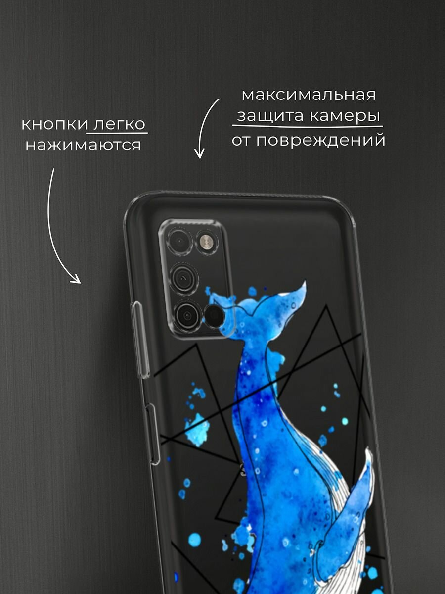 Чехол на Samsung Galaxy A03S / Самсунг Галакси A03S с принтом "Кит графика", прозрачный — фото 1
