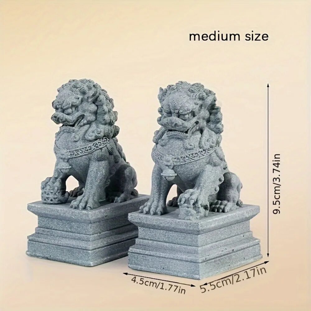 Пара статуэток львов-хранителей Фу Догс из камня Medium (2Pcs)