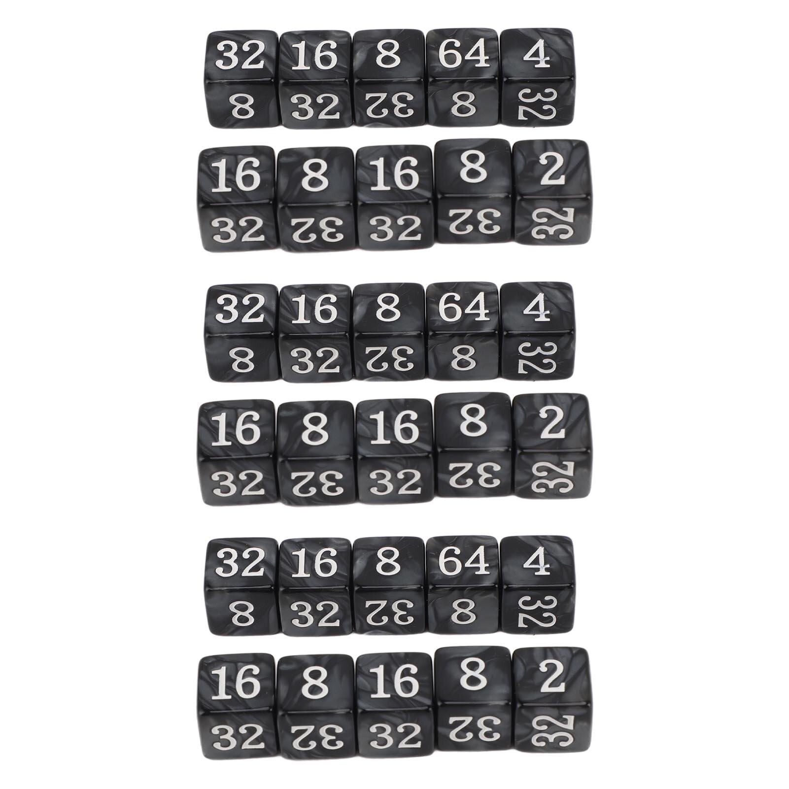 30 игральных костей с шестью гранями, кратными 2 числам, пластиковые легкие портативные игральные кости для обучения настольным играм, черные