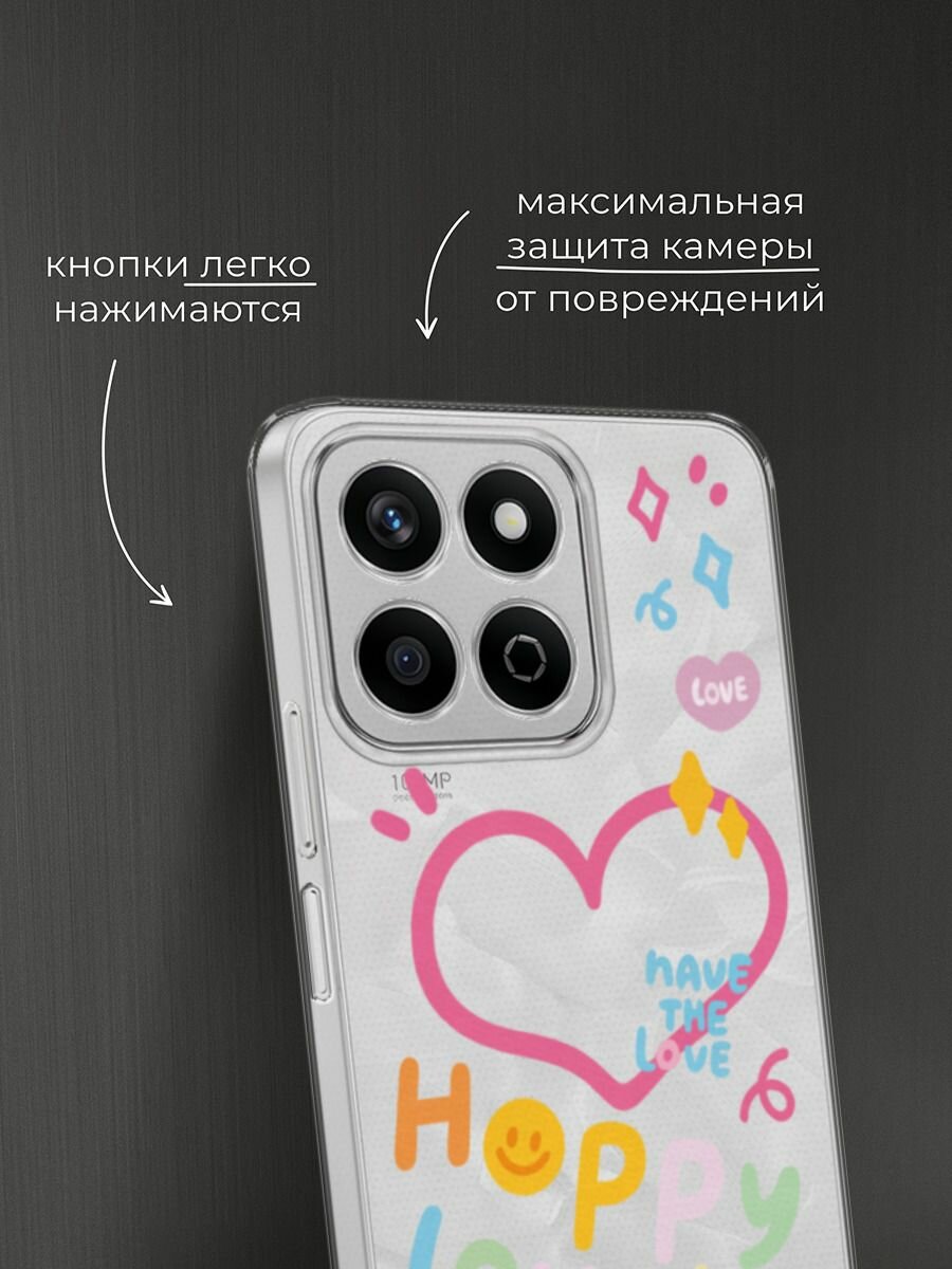 Чехол на Honor X7c / Хонор X7c с принтом "Happy lovely", прозрачный — фото 1