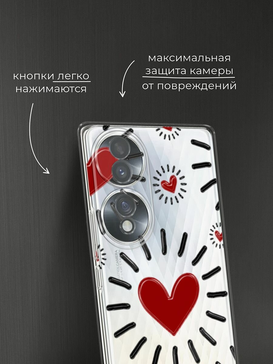 Чехол на Honor 70 / Хонор 70 с принтом "Бордовые сердца паттерн" — фото 1