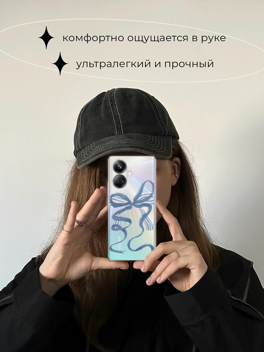 Чехол на Realme 10 Pro+ / Реалми 10 Про+ с принтом "Полосатый голубой бант 2" — фото 1