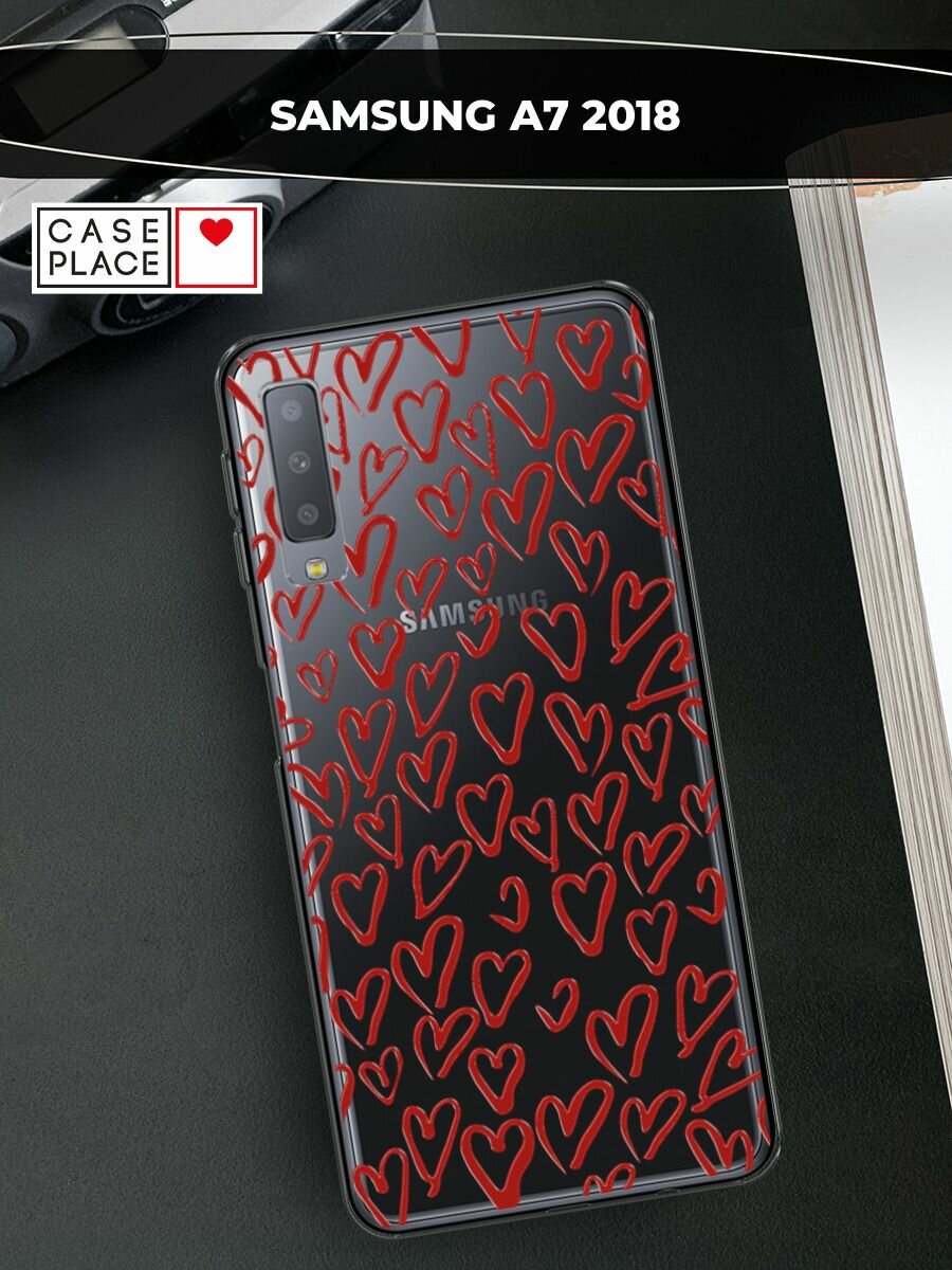 Чехол на Samsung Galaxy A7 2018 / Самсунг Галакси А7 2018 с принтом "Легкие бордовые сердечки"