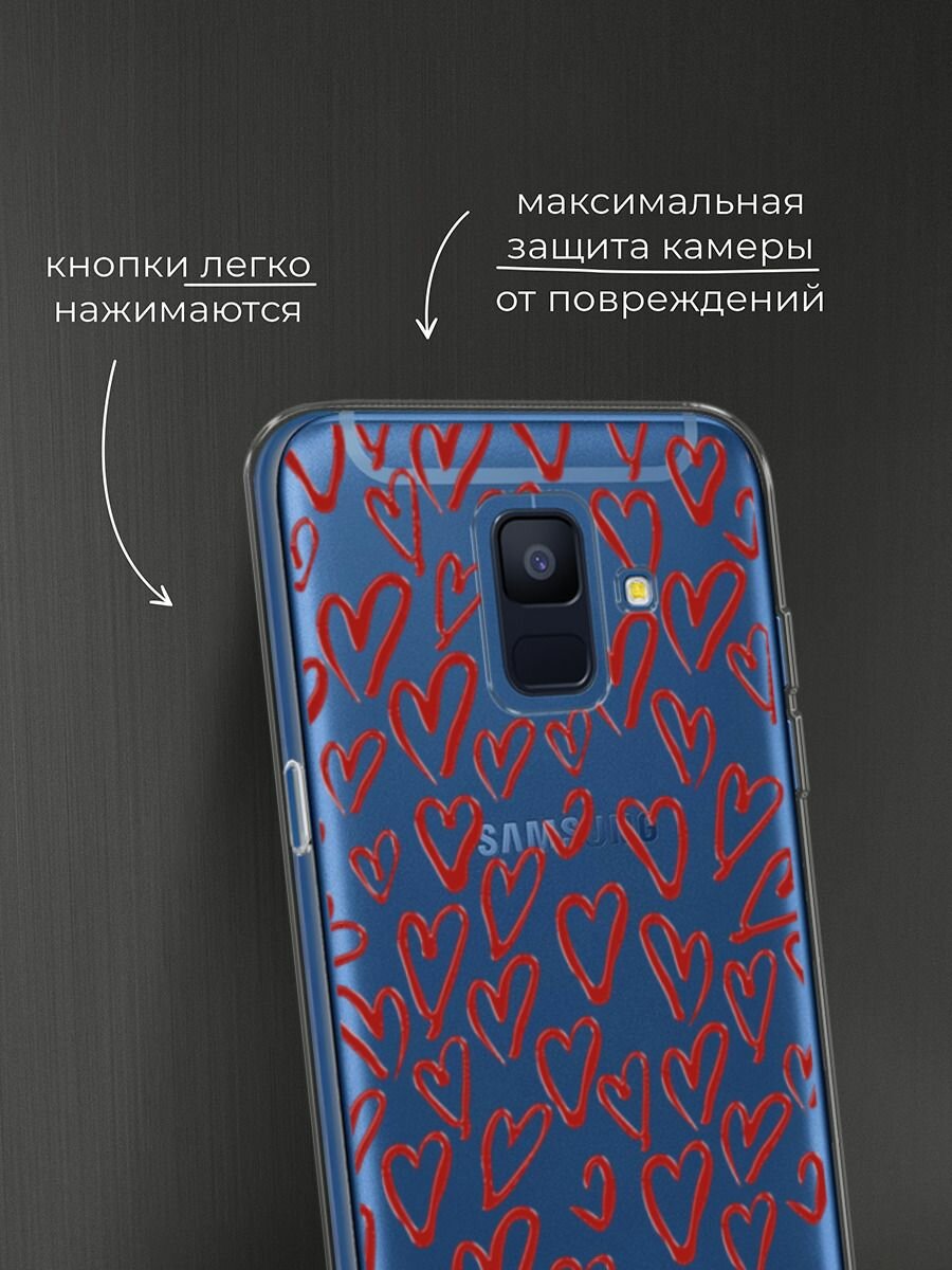 Чехол на Samsung Galaxy A6 / Самсунг Галакси А6 с принтом "Легкие бордовые сердечки" — фото 1