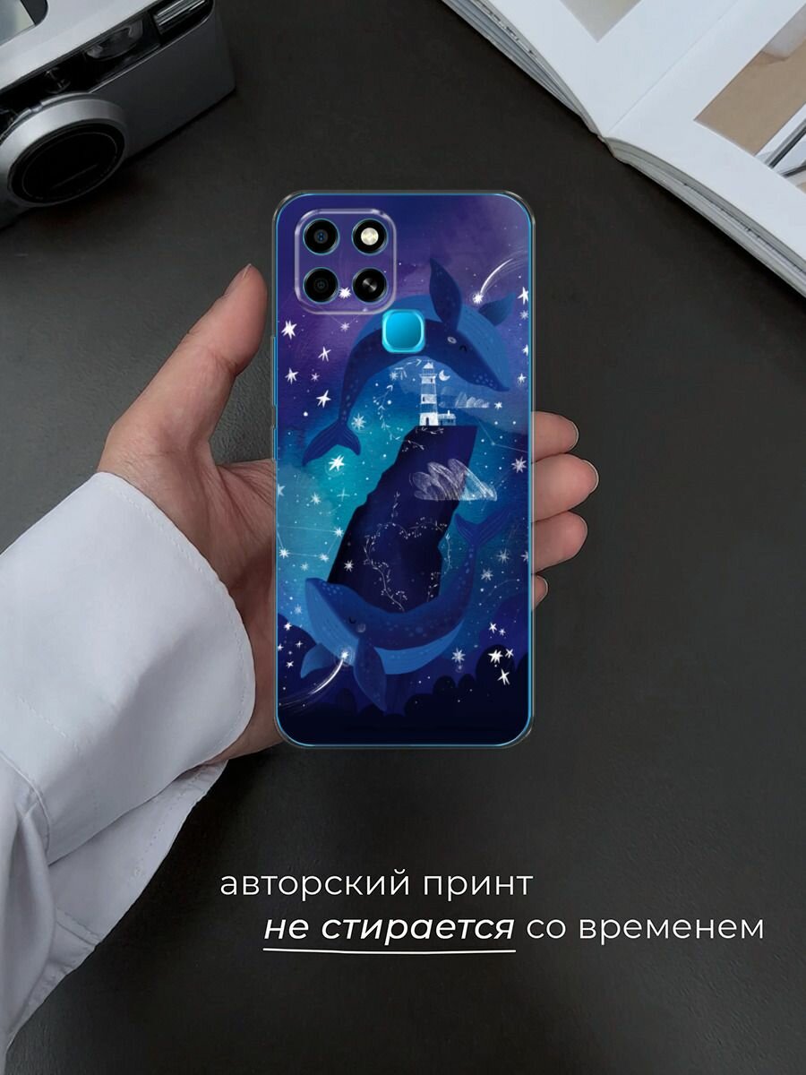 Чехол на Infinix Smart 6 / Инфиникс Смарт 6 с принтом "Ночные киты" — фото 1
