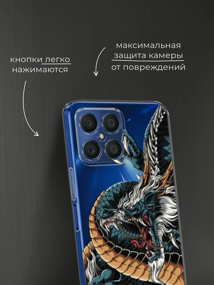Чехол на Honor X8 / Хуавей X8 с принтом "Китайский синий дракон" — фото 1