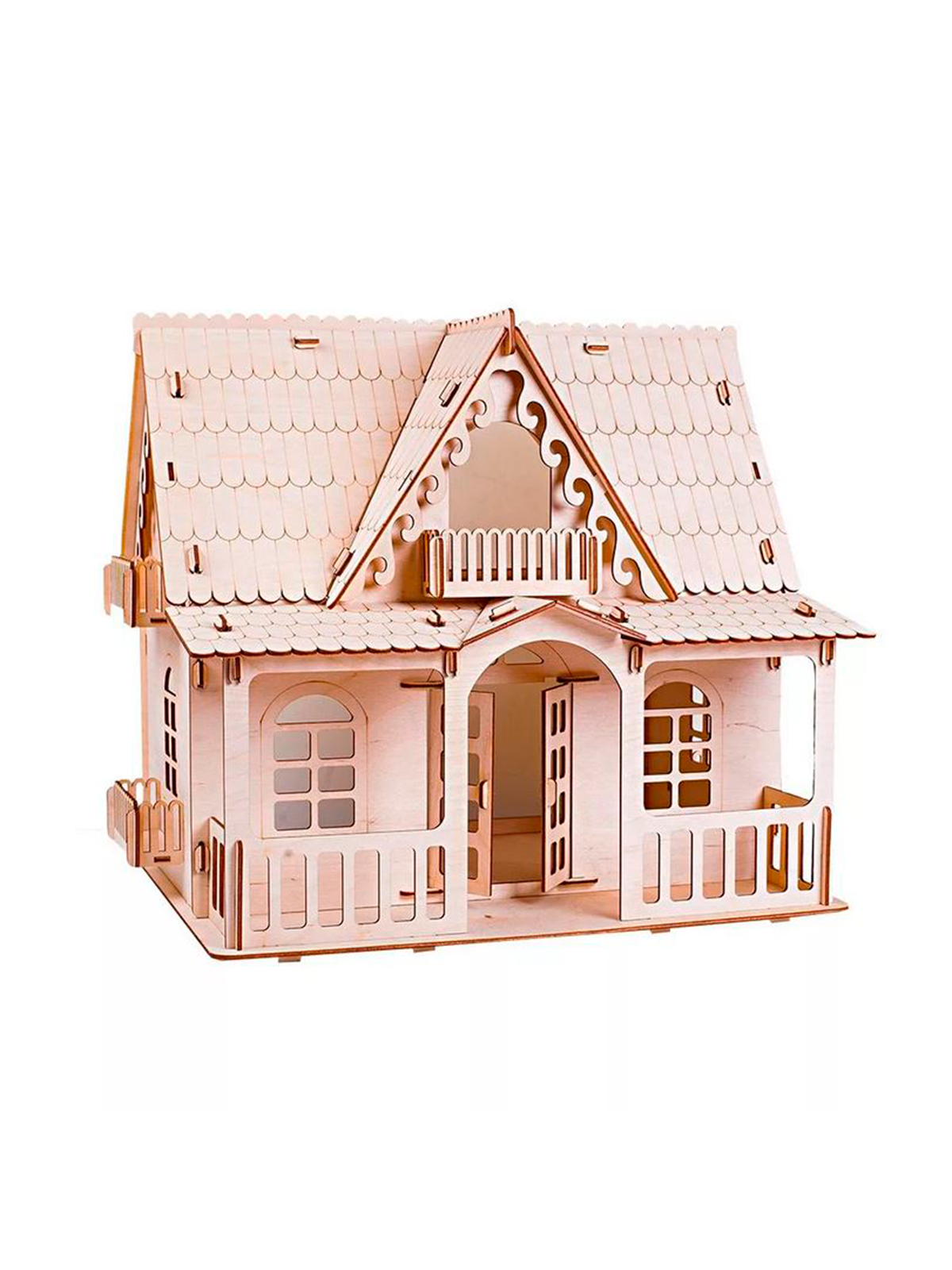 Кукольный домик с мебелью, для сборки, фанера, 2 этажа