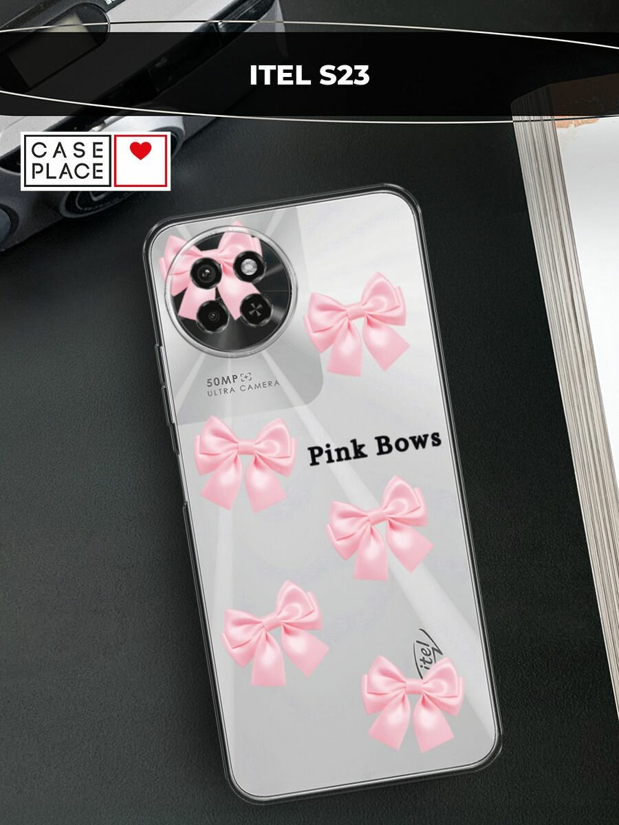 Чехол на Itel S23 / Ител S23 с принтом "Pink Bows", прозрачный