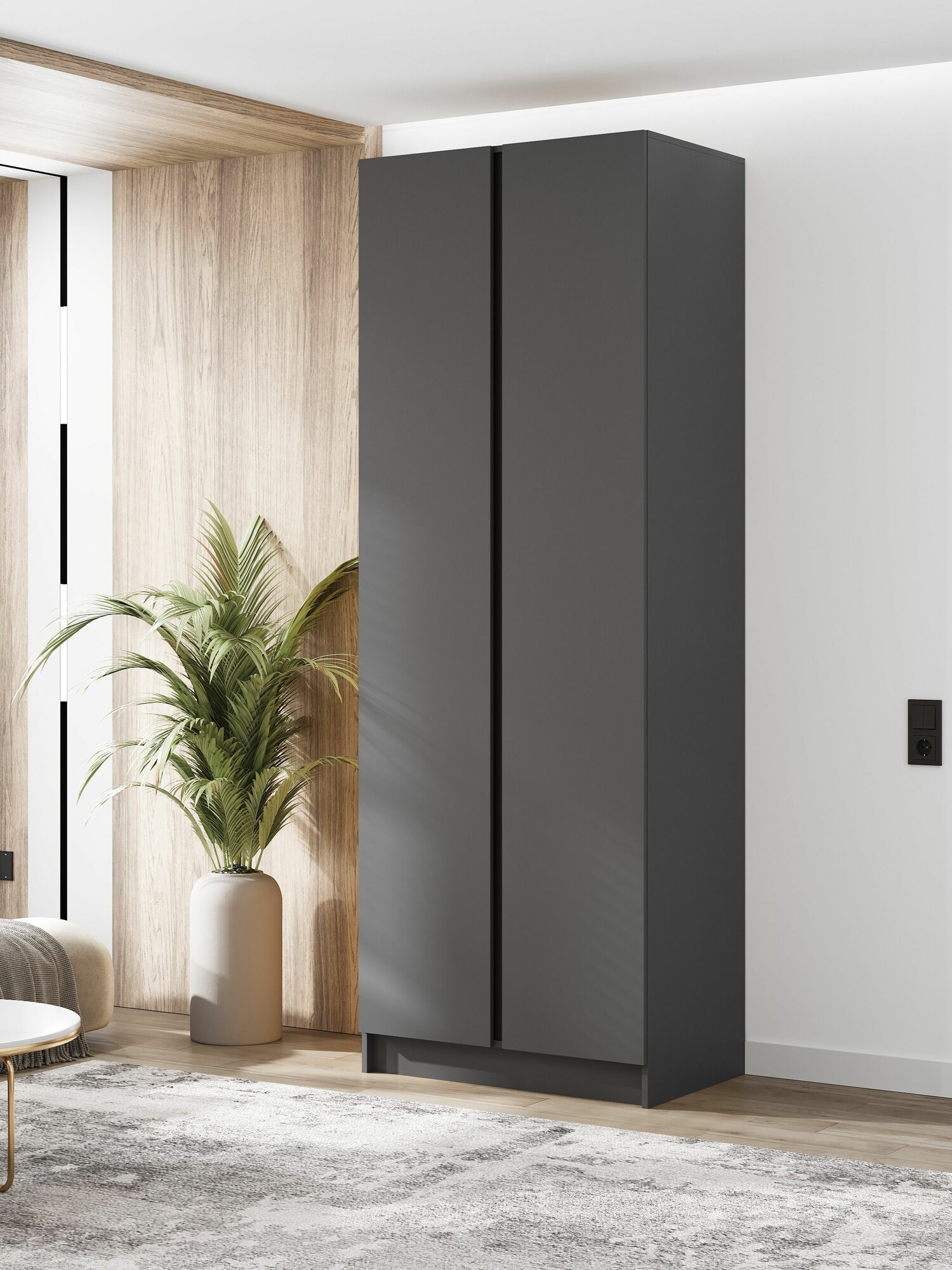 Шкаф распашной Мебельная фабрика РАЙ "Келвин", ЛДСП, графитовый, 80 см x 224 см x 51 см