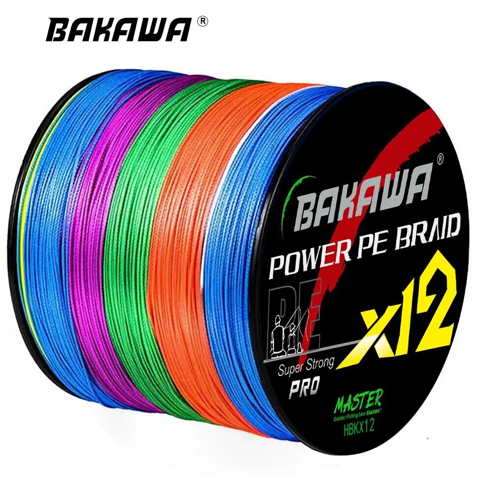 BAKAWA 12-жильная плетеная леска для карпа 300/500/1000 м 300M-0.8 25LB, X12-multic