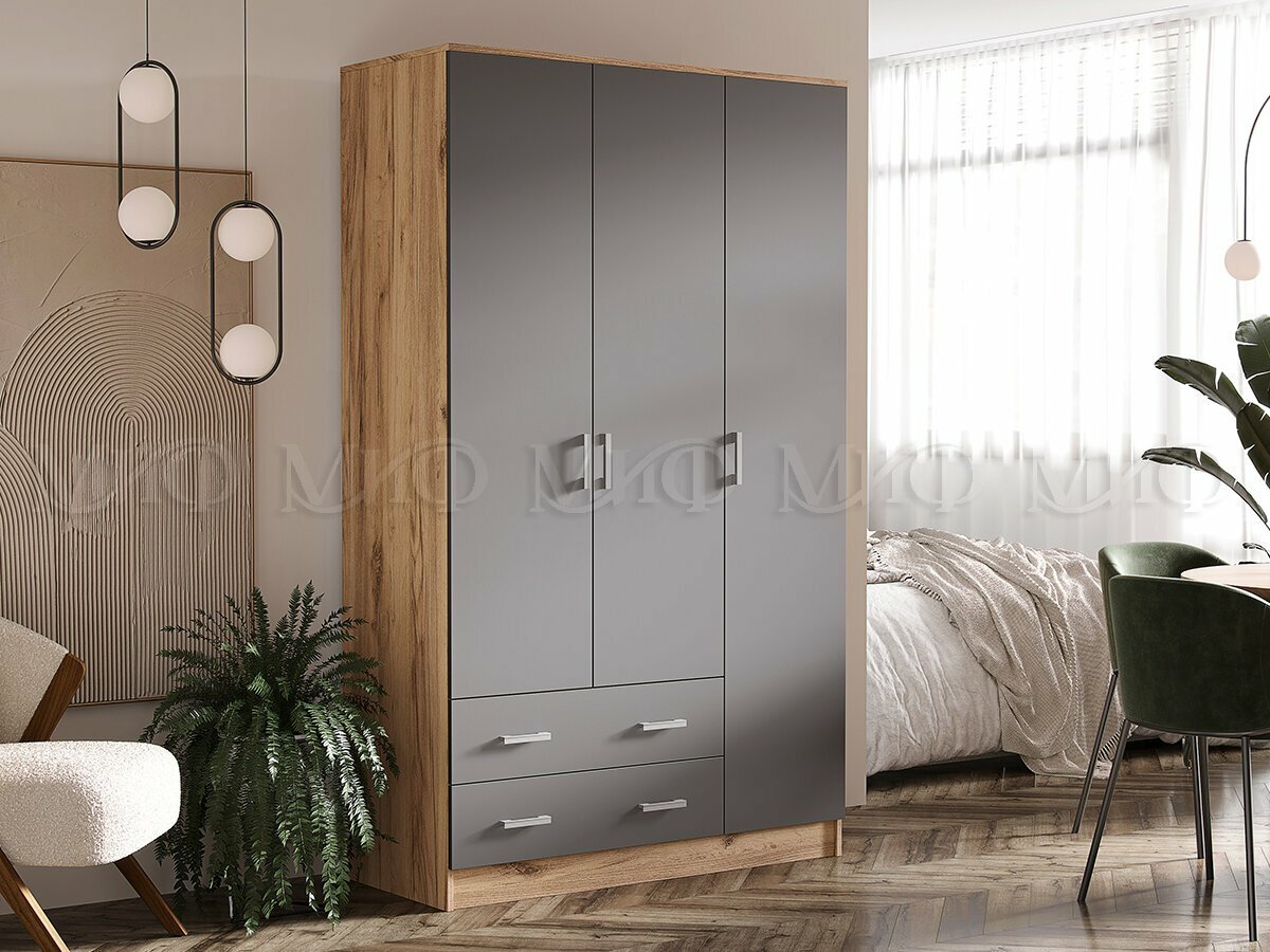 Шкаф 3-х ств. (Графит/Дуб Крафт), МИФ