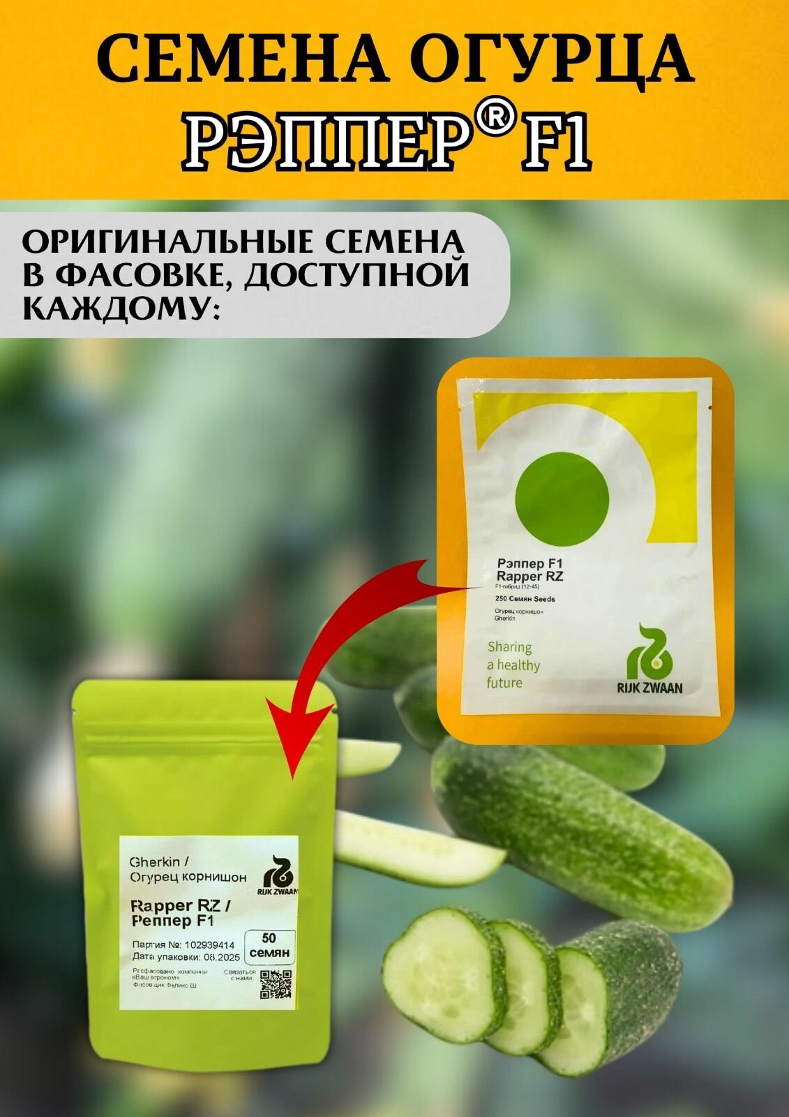 Семена огурца Rijk Zwaan Рэппер F1 10 штук гибрид партенокарпический