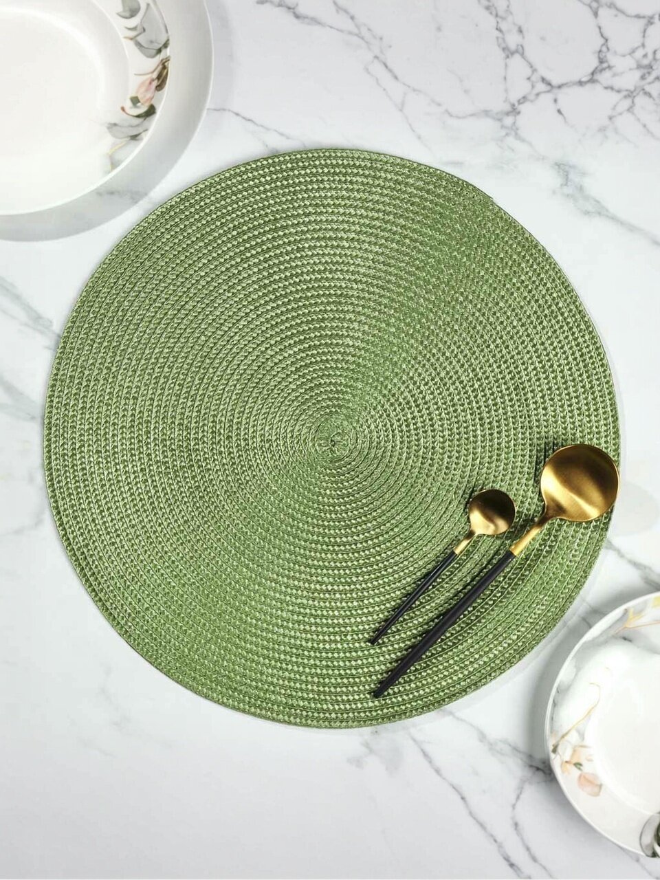 Салфетка для стола полимер, 38х38 см, круглая, светло-зеленая, Y4-4369