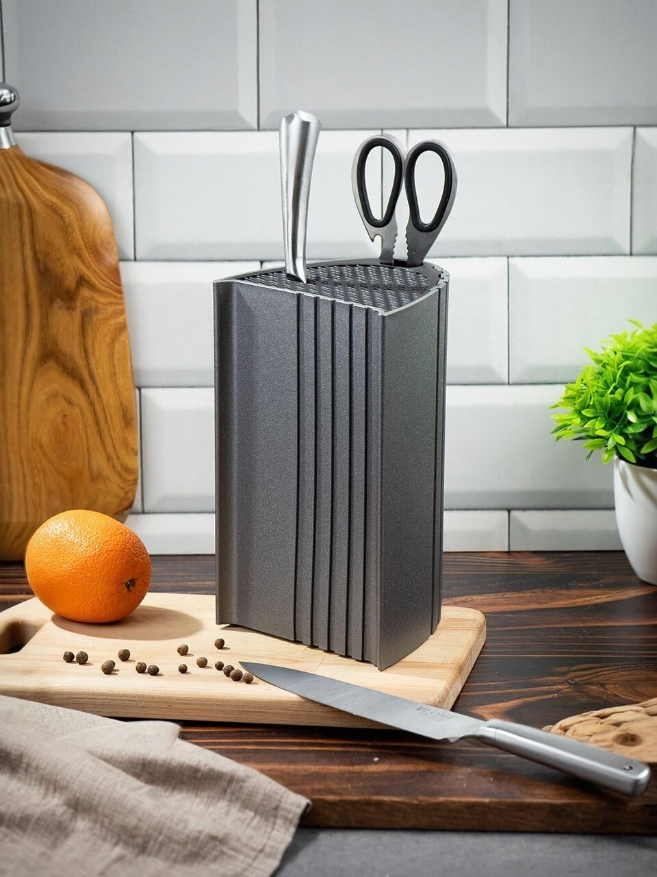 Подставка для ножей, пластик, 14.7x22.3 см, серая, Y4-8332