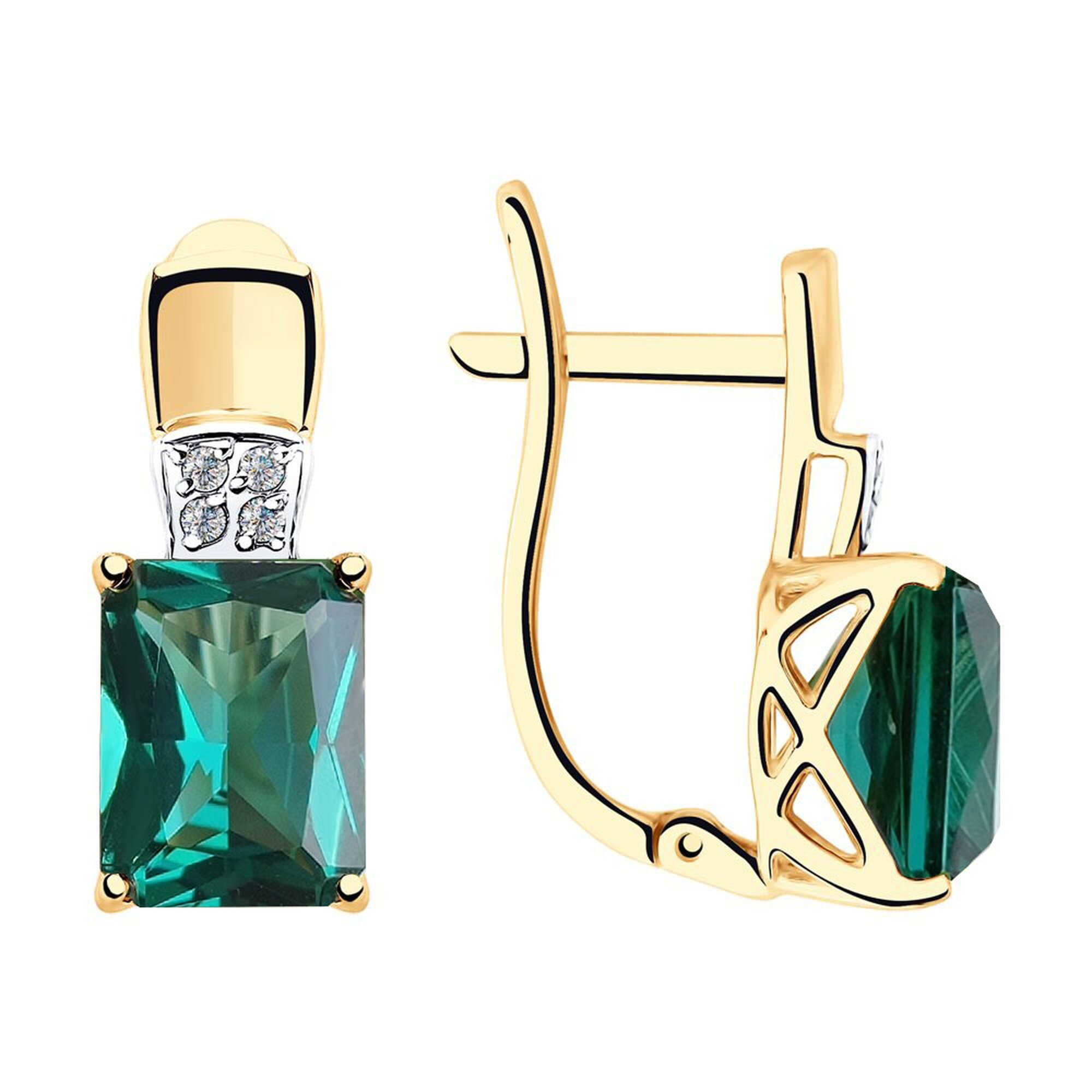 Серьги, красное золото, 585 проба, турмалин, фианит