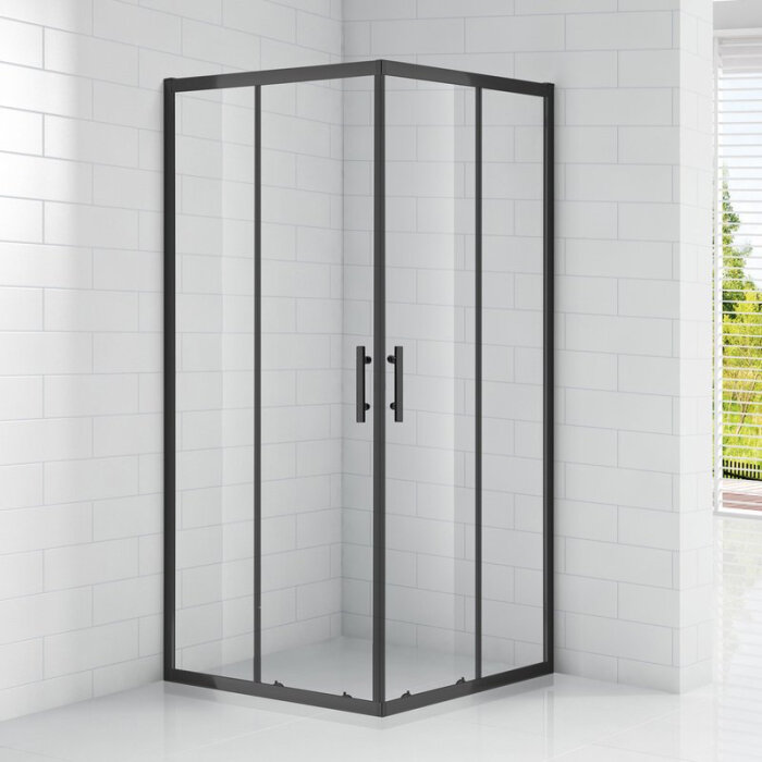 Душевой уголок Cezares Eco O-A-2 90x90, профиль матовый черный, стекло прозрачное