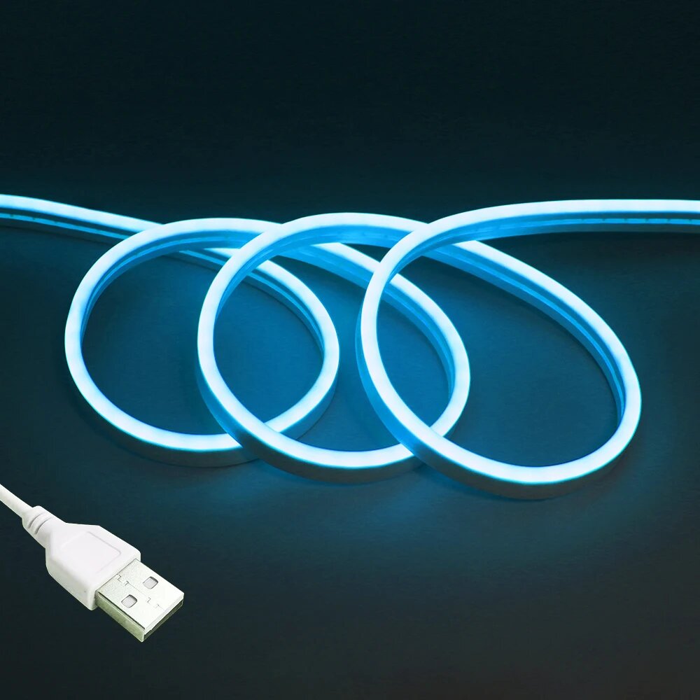 Разенд LED неоновые полоски 5м теплый белый Голубой, Ice Blue with USB, 0,5 м